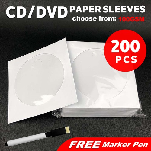 200pcs THICK WHITE CD DVD BDR Paper Sleeves envelope Clear Window ...