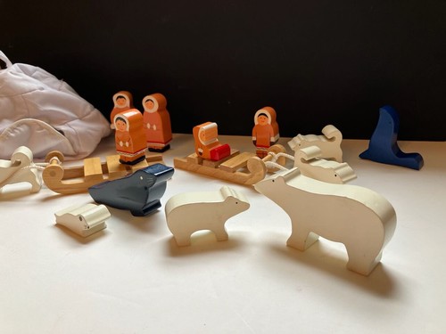 Eskimo Inuit Arctic Wooden Toy Set with Dogs, Dog Sleds, Animals, and ...