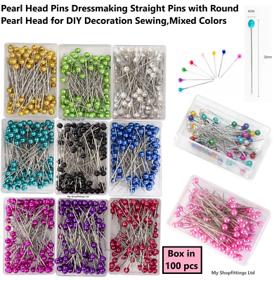 100 Sewing Pins Multicolor Head Pins Straight for Dressmaker Jewelery ...