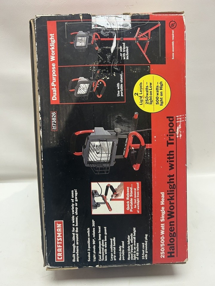 Craftsman Halogen Work Light w/ Tripod 3473826 250W-500W Dual-Purpose ...