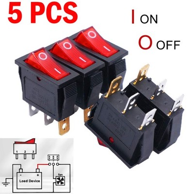 5 Pack Rocker Switch 3 Pins 2 Positions 20A/125V 15A/250V SPST Red LED ...