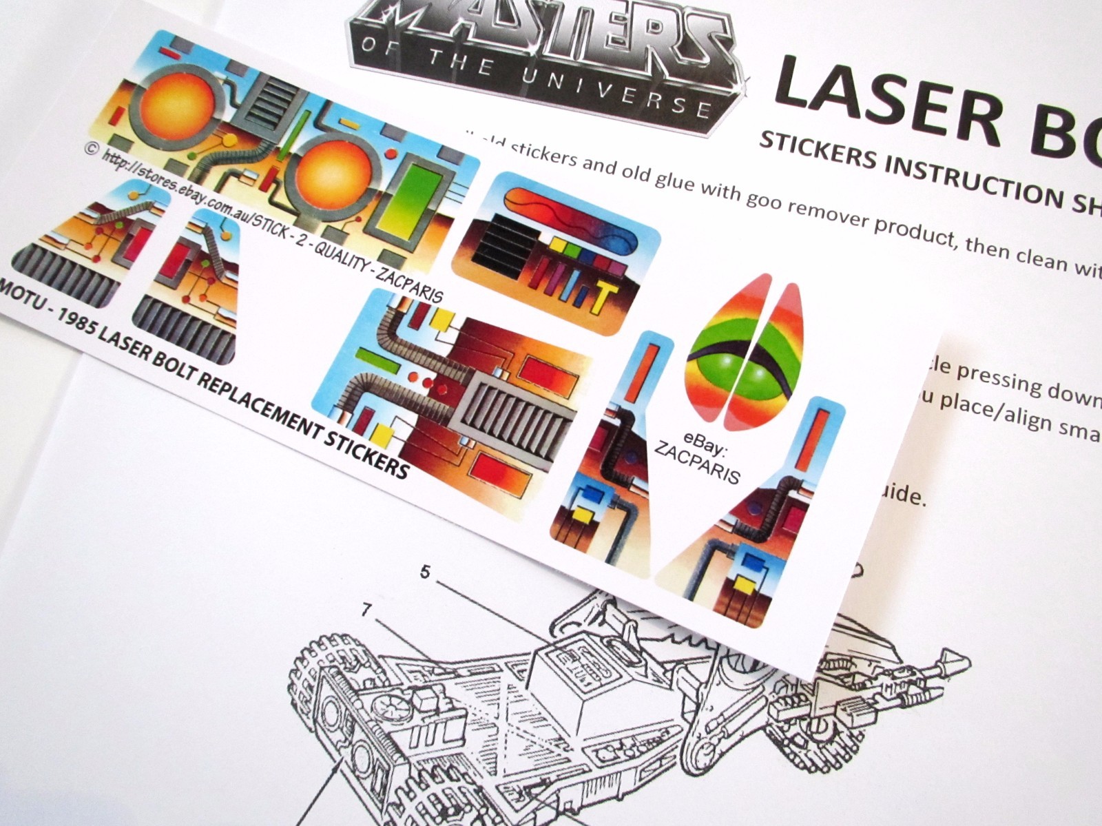 Replacement stickers for MOTU Masters of the Universe LASER BOLT 1985 ...