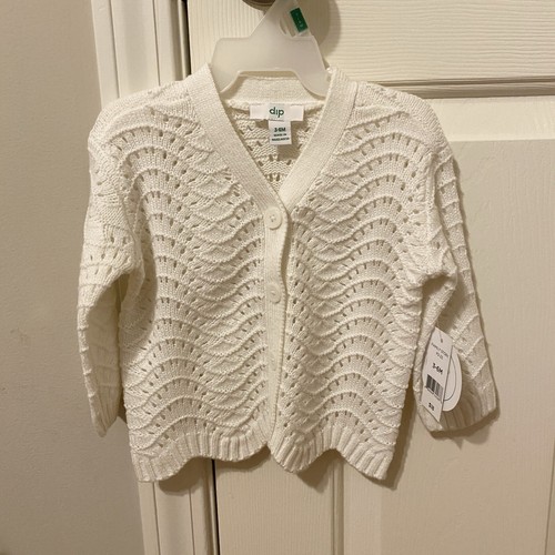 dip Baby Girl Knit Cardigan Sweater White Button Front 3-6 Months NEW ...