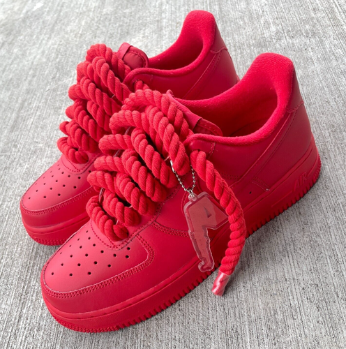 All Red Nike Air Force 1 Custom with Chunky Rope Laces AF1 and Hangtag ...