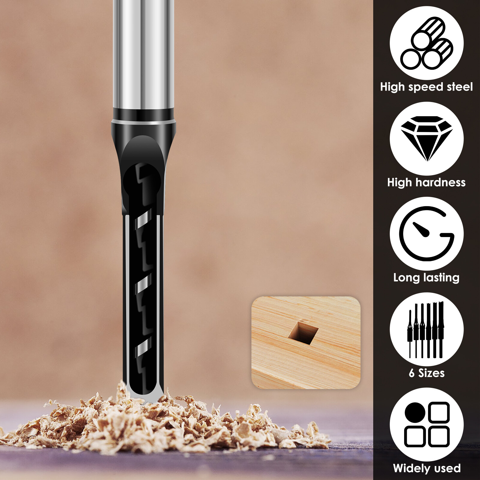 5Pcs Square Hole Drill Bits Set Mortising Chisel Drill Bit Woodworking ...