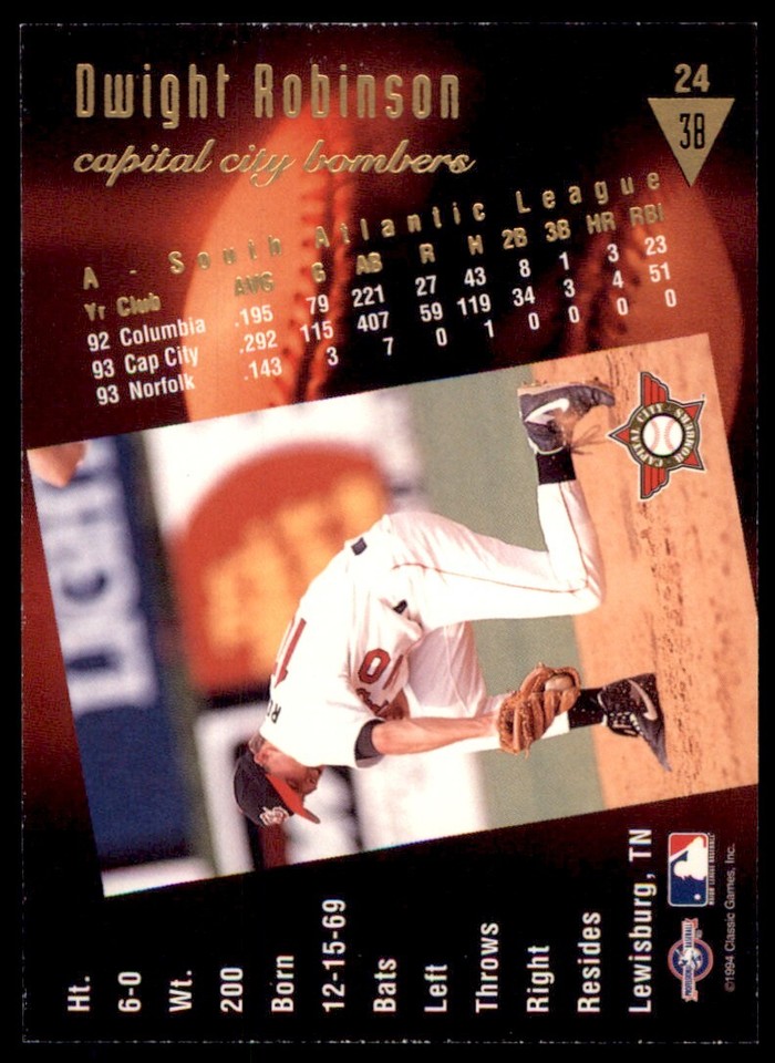 1994 Classic Best Gold Dwight Robinson Capital City Bombers #24 1101 | eBay