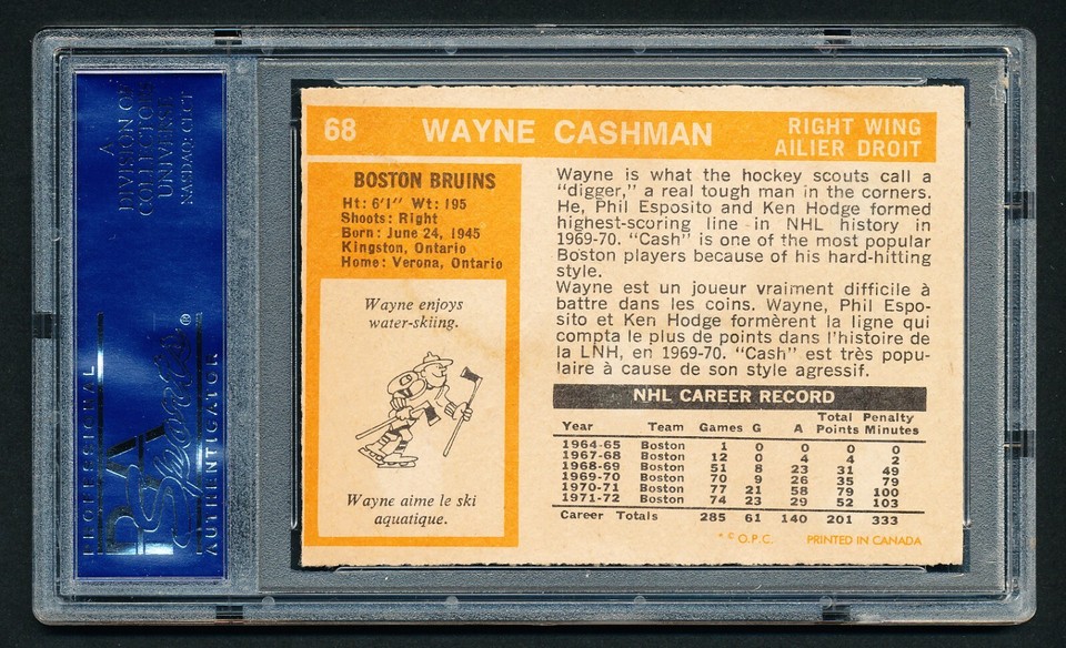 1972 OPC HOCKEY 68 WAYNE CASHMAN PSA 5 EXCELLENT BRUINS | eBay