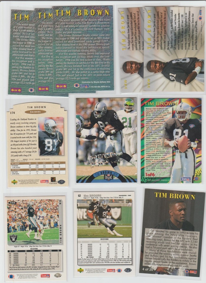 Tim Brown 11 Card Lot, 1990's, Classic Artist Proof 1 0f 499, Inserts ...