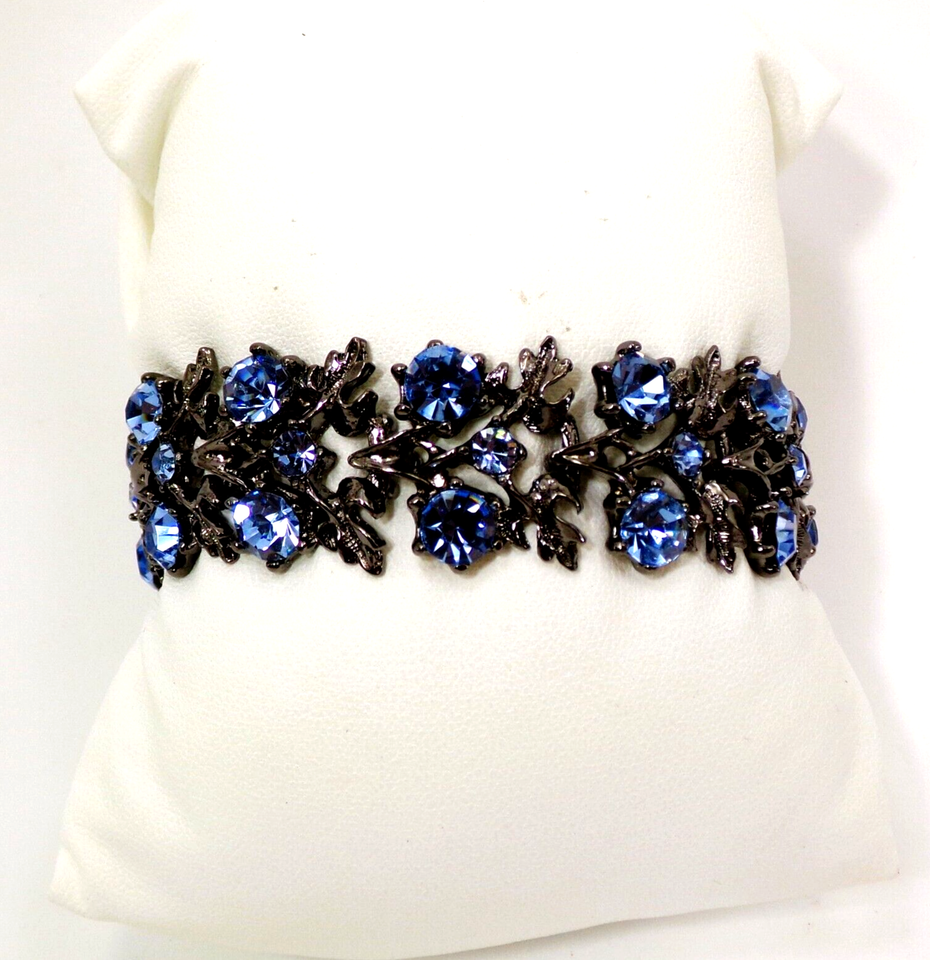 Blue crystal leaves bracelet w/ blue round crystals and small leaves 7 ...