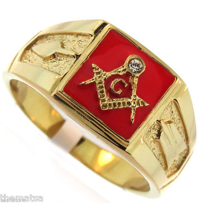MASON MASONIC SCARLET RED GOLD CLEAR MASON RING SIZE 9 10 11 12 13 14 ...