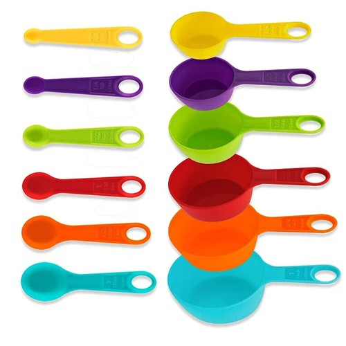 Multi-Color Measuring Cups And Spoons 12 Piece Set Plastic Cooking ...