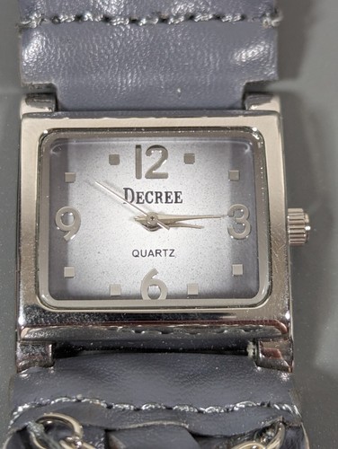 Decree Gray Dial Silver Tone Square Case Chain Faux Leather Band Watch ...