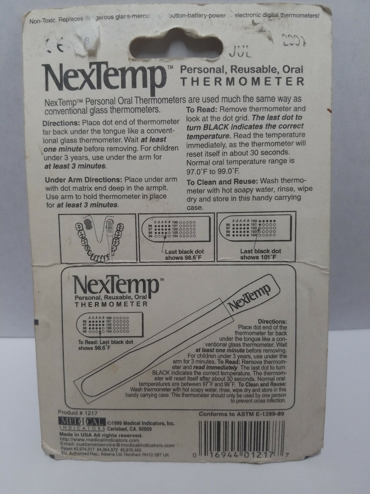 Vintage 3 Nextemp Thermometer Personal, Reusable, Oral Non-toxic No ...