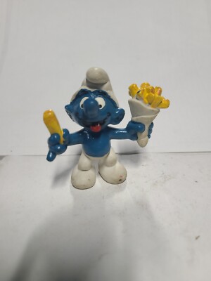 RARE Vintage Smurfs figure French Fries 1981 Peyo Hong Kong 2.0131 PVC ...