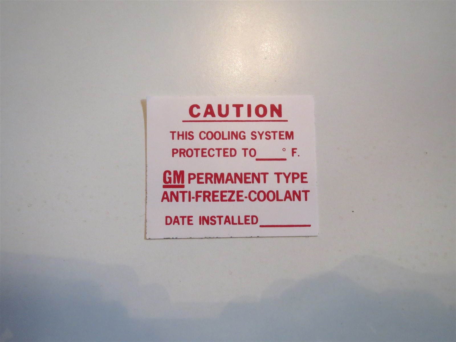 1965 - 1975 CADILLAC DEALER INSTALLED ANTIFREEZE RADIATOR SUPPORT DECAL ...