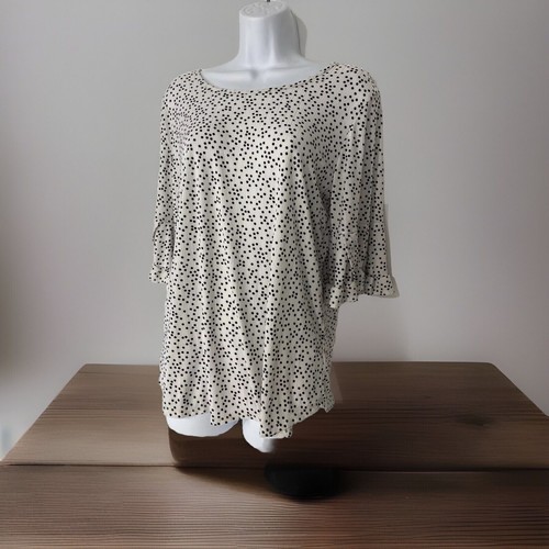 CURE Women's Tunic XL White Dotted Microfiber 3/4 Sleeve Relaxed Fit ...