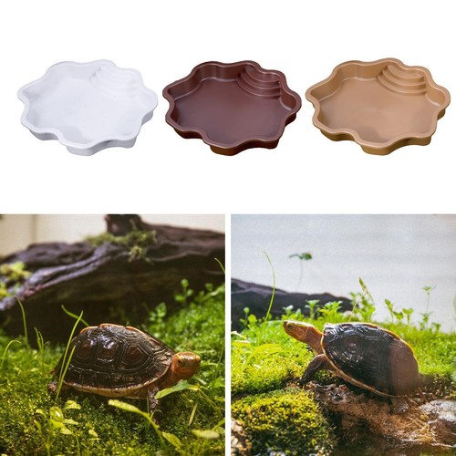 Reptile Bathing Pool with Ramp Aquarium Ornament Reptile Water Dish for ...