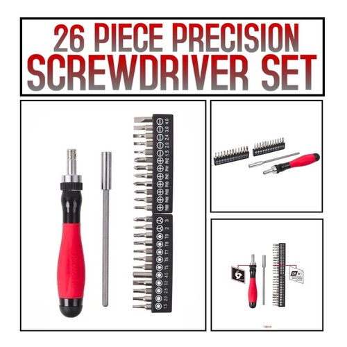 26 Piece Precision Screwdriver Set - Phillips Head, Flat Head, Hex, And ...