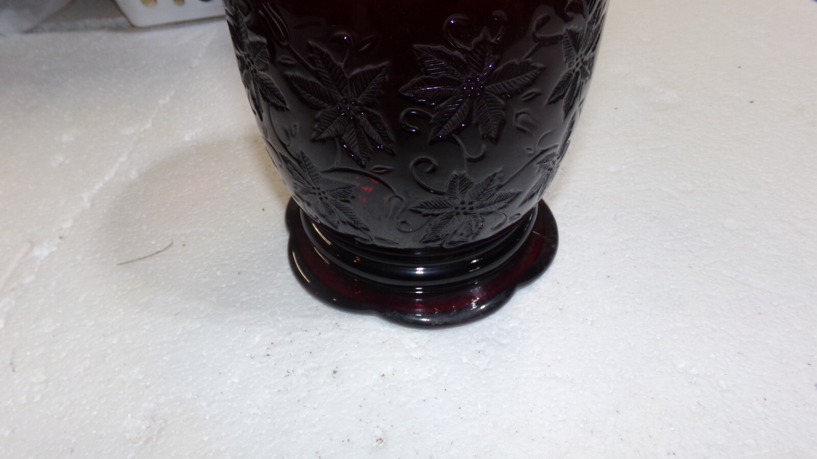 BLOOD RED RUBY VASE EMBOSSED FLOWERS SCROLL WORK SIGNED ON BOTTOM L AND ...