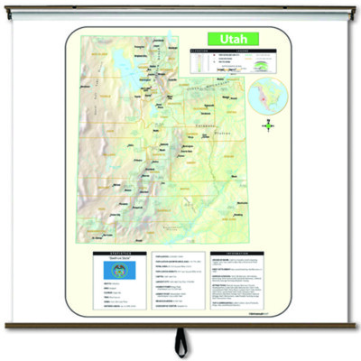Utah Large Scale Shaded Relief Wall Map on Roller with Backboard | eBay