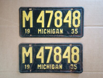 Original 1935 Michigan License Plates Set Maze And Blue M 47848 | eBay
