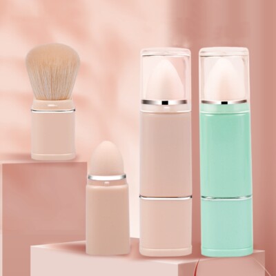 2 in 1 Retractable Travel Powder Brush + Powder Puff Portable Makeup ...
