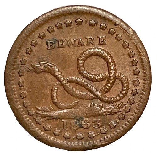 1863 Civil War Token F 136/397a Beware the Snake Jackson The Union Must ...