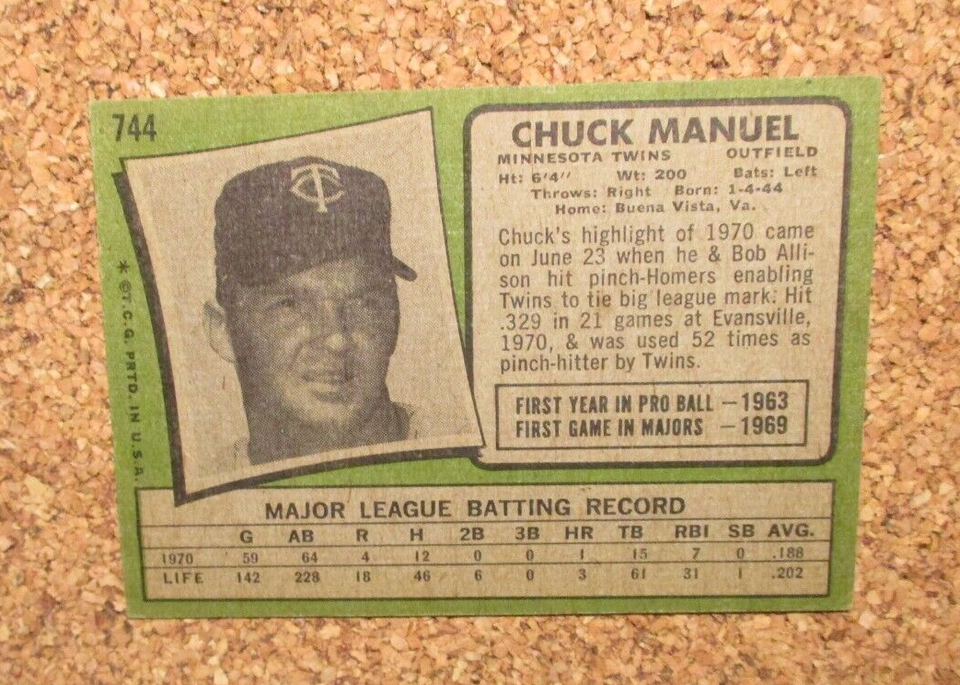 1971 Topps Baseball #744 Charlie Manuel (Minnesota Twins) SP | eBay