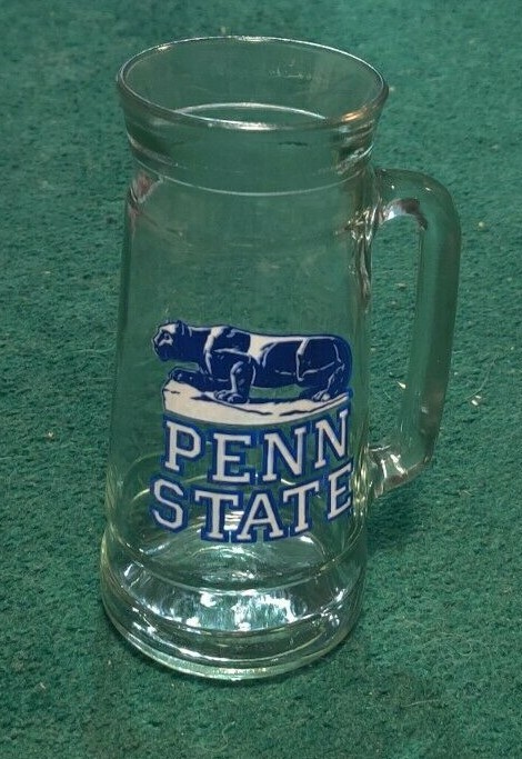 Vintage PENN STATE Nittany Lions Tall Glass Beer Mug Stein 7" Fisher ...