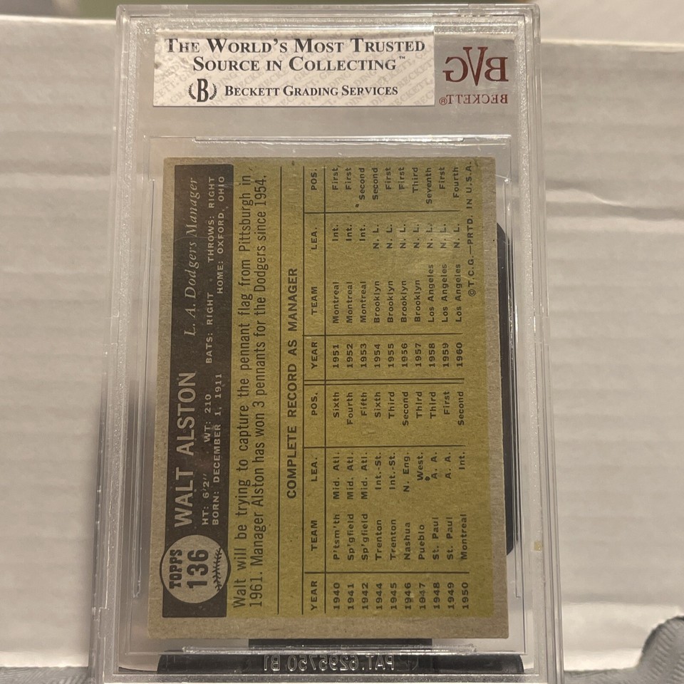 1961 Topps #136 Walter Alston MANAGER DODGERS BECKETT 6 EX-MT | eBay