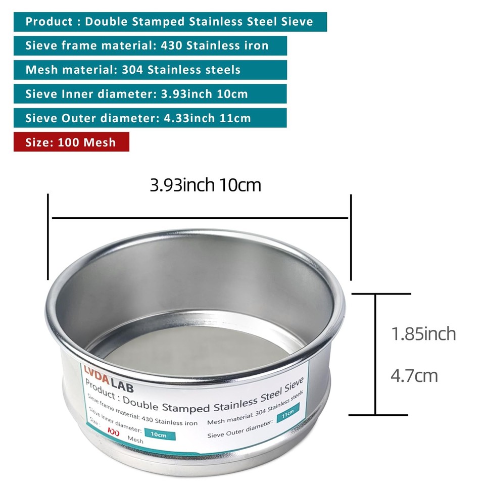 304 Stainless Steel Mesh Lab Sieve 100 Mesh 0.15mm Aperture Test 4 Inch ...