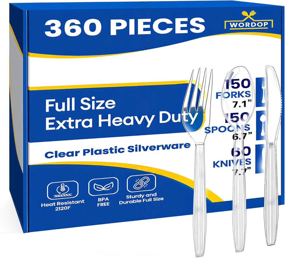 360 Count Extra Heavy Duty Plastic Silverware Set – Heat Resistant ...