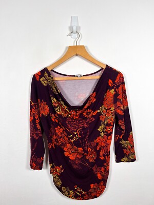 Kettlewell Floral Cowl Neck Top Womens Medium Aubergine Orange Autumn ...