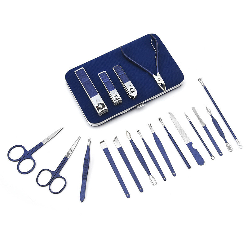 18 Pcs Navy Manicure Pedicure Cuticle Kit Nail Care Clipper Cutter Case ...