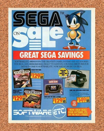Sonic Genesis Sega Sale Original 1993 Ad - Video Game Promo | eBay