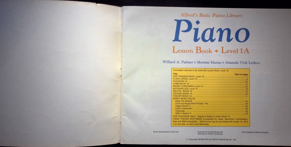 ALFRED BASIC PIANO LIBRARY PIANO LESSON BOOK LEVEL 1A 1981 ~ VTG.MUSIC ...