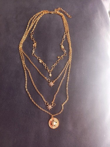 Collier/pendentif multi rangs métal doré & strass 4 rangs | eBay