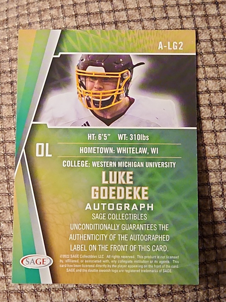 2022 Sage LUKE GOEDEKE RC #A-LG2 Auto | eBay