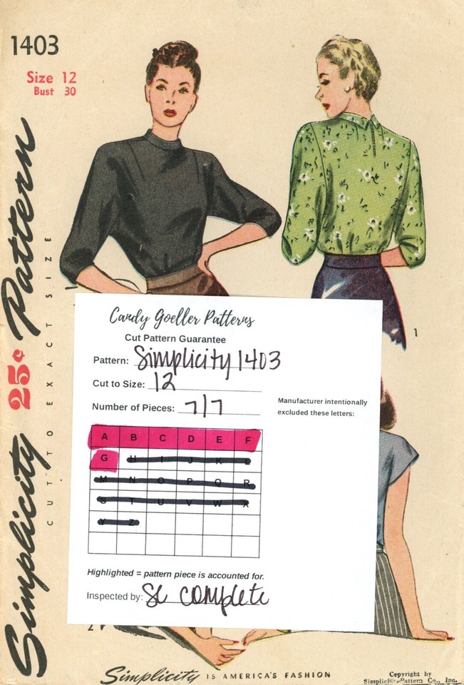 Simplicity 1403 Blouses w Neckline Variations, Sleeves Cut-In-One Sz 12 ...