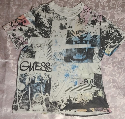 Guess Los Angeles Mens XL Graphic AOP Double-Sided Tshirt Tiger Palm ...