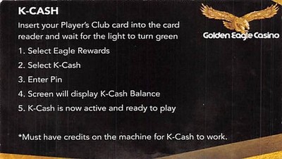 Golden Eagle Casino - Horton, KS - Paper Instruction Card for K-Cash | eBay
