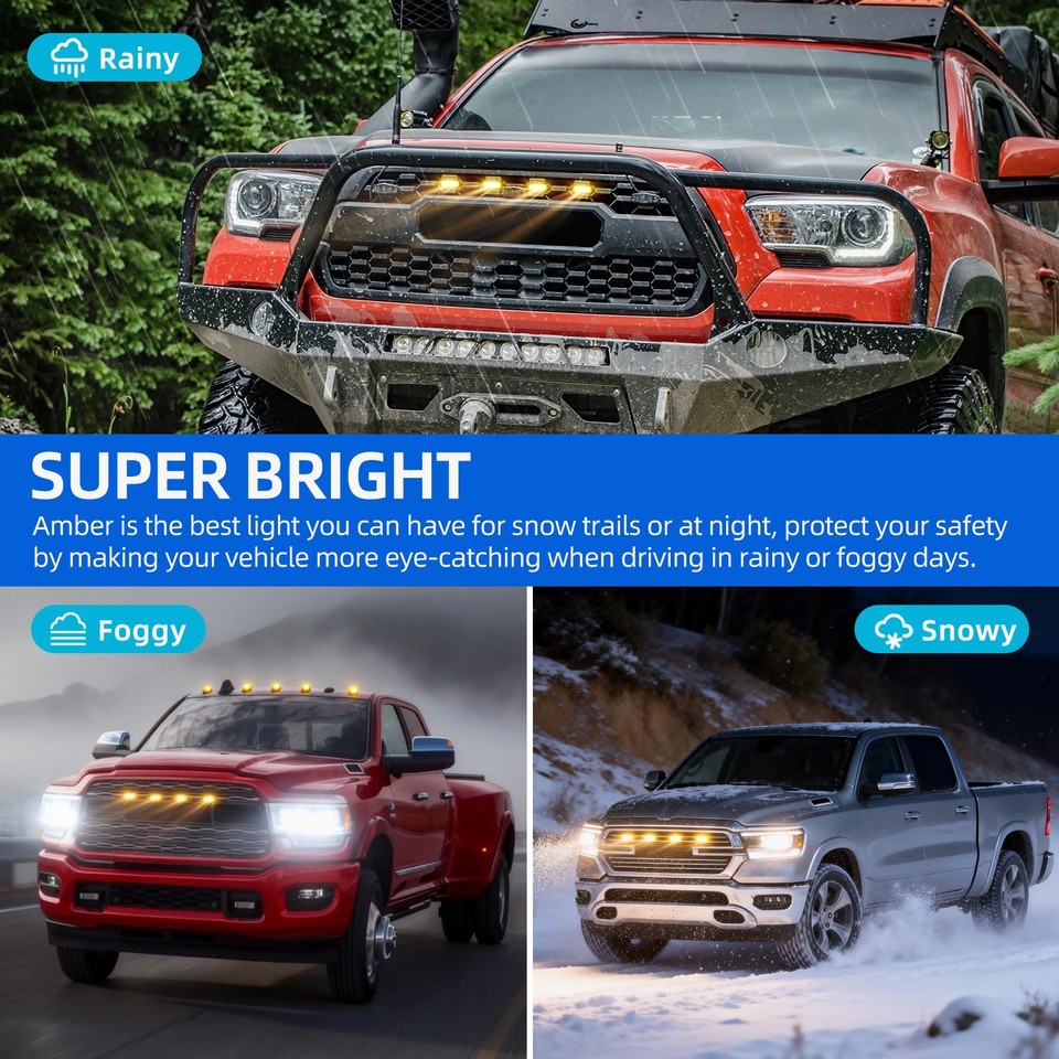 For Toyota Land Cruiser Front Grille Grill Lights Fog DRL Amber LED ...