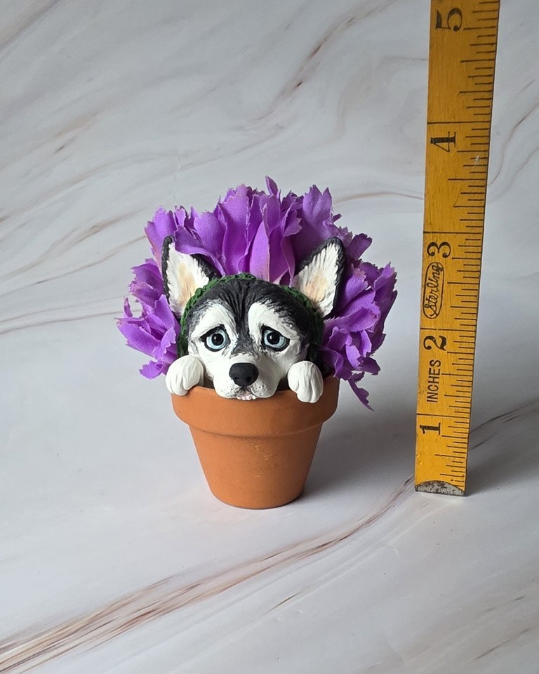 Silly Husky Flower Pot Furever Clay Collectible Original | eBay