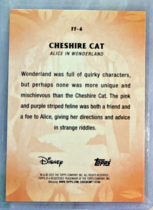 Cheshire Cat 2025 Topps Disney Wonder Furry Friends Foil Card-#FF-6 ...