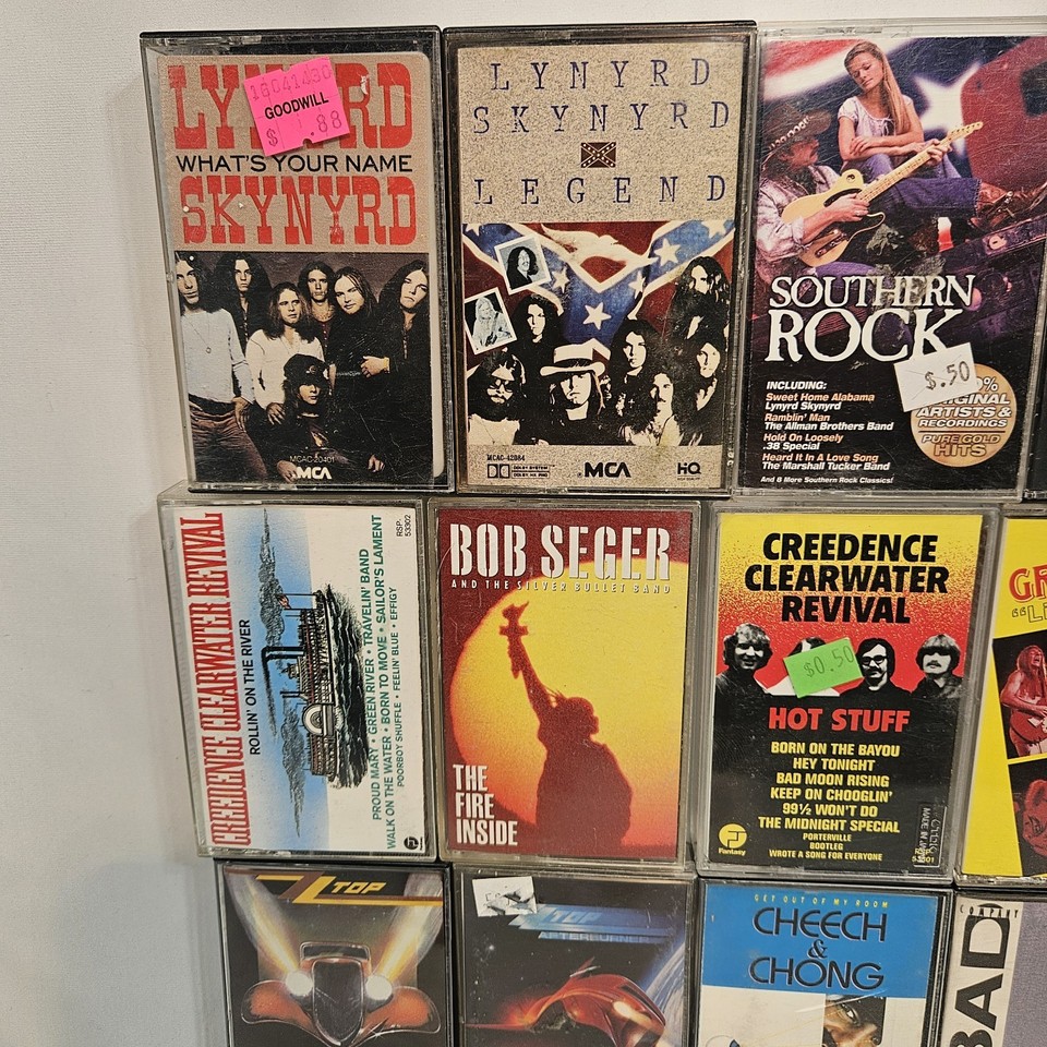 Lot of 20 Classic Rock Era CASSETTES CCR BTO Skynyrd ZZ Top Grand Funk ...