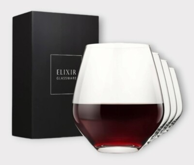 ELIXIR GLASSWARE Stemless Red Wine Glasses Set of 4 - Hand Blown ...