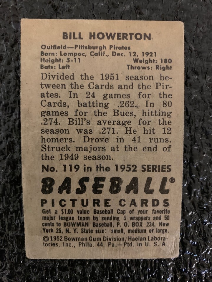 1952 Bowman Baseball #119 Bill Howerton VG | eBay