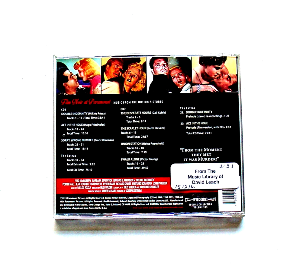 MIKLOS ROZSA DOUBLE INDEMINTY MOTION PICTURE SOUNDTRACK INTRADA CD 2015 ...