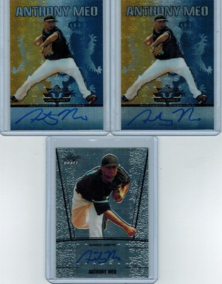 (3) 2011 ANTHONY MEO ROOKIE AUTO LOT (2) LEAF VALIANT BLUE #/99 & LEAF ...