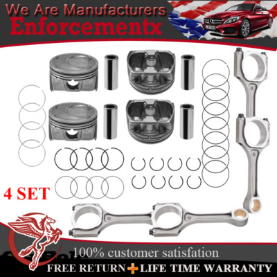 SET 4 23040-2G500 Connecting Rod + Piston Ring Kit For 11-13 Hyundai ...